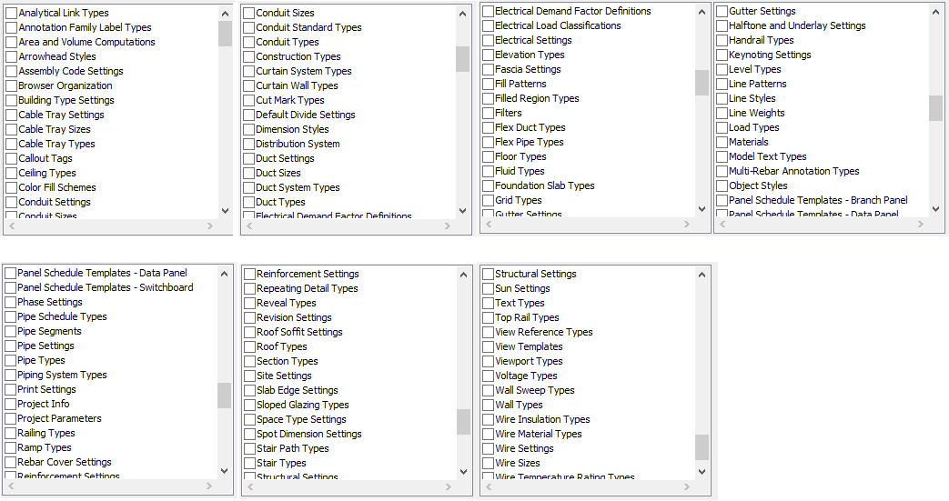 Copy settings to another Revit project, transfer project standards